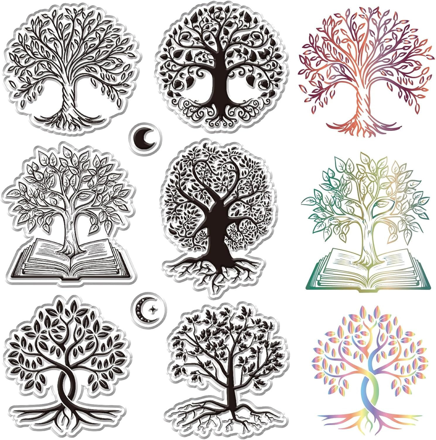 DIY Tree of Life Clear Rubber Stamps Moon Vintage Reusable Transparent ...