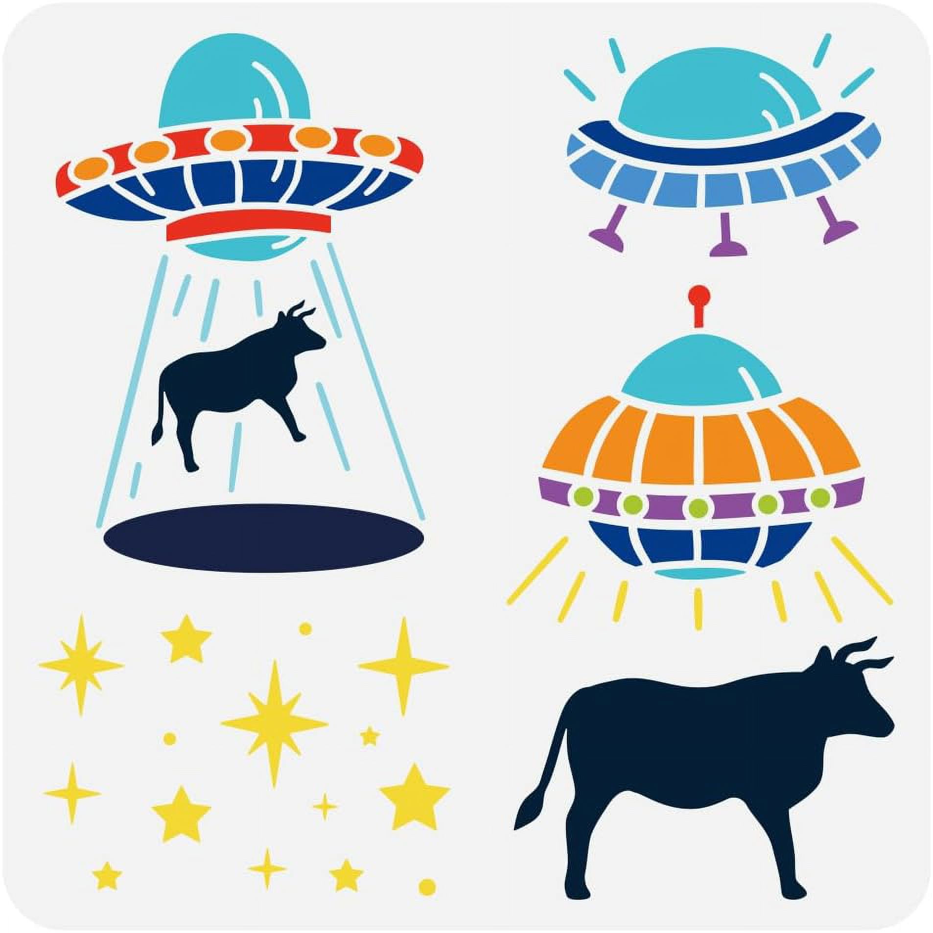 DIY UFO Painting Stencil 11.8x11.8inch Reusable Spaceship Cow Star ...