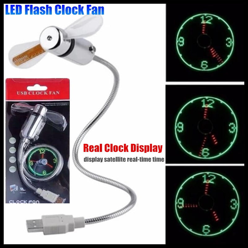 DIY USB Gadget Mini LED Light Flash Clock Fan Flexible Alloy Real-time ...