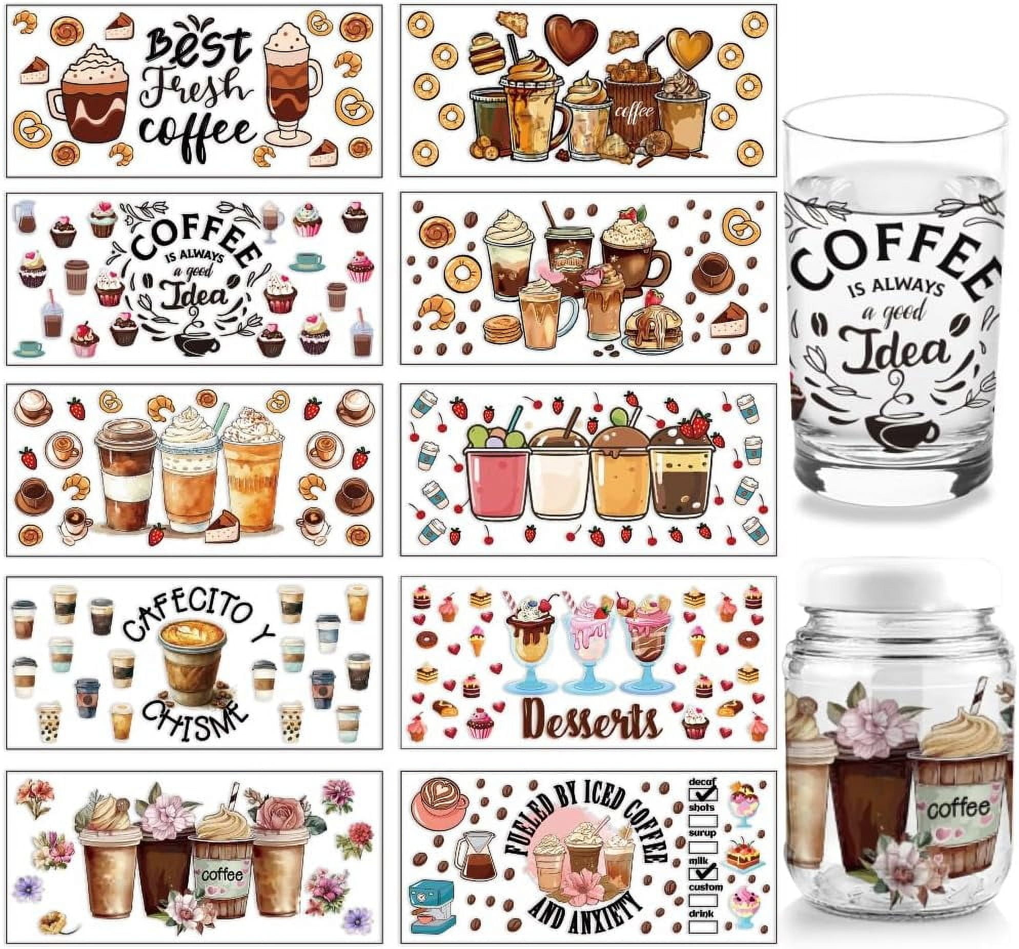 DIY UV DTF Cup Wrap - 10 Sheets Coffee UV DTF Cup Wraps for 16 oz Milk ...