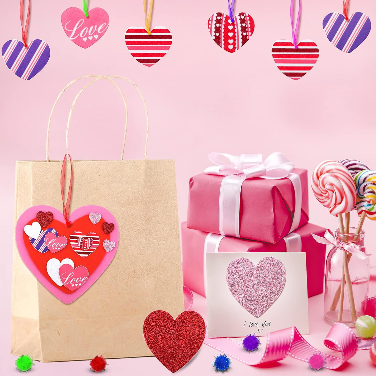 DIY Valentine’s Day Foam Heart Kit – 28 Colorful Foam Hearts with ...