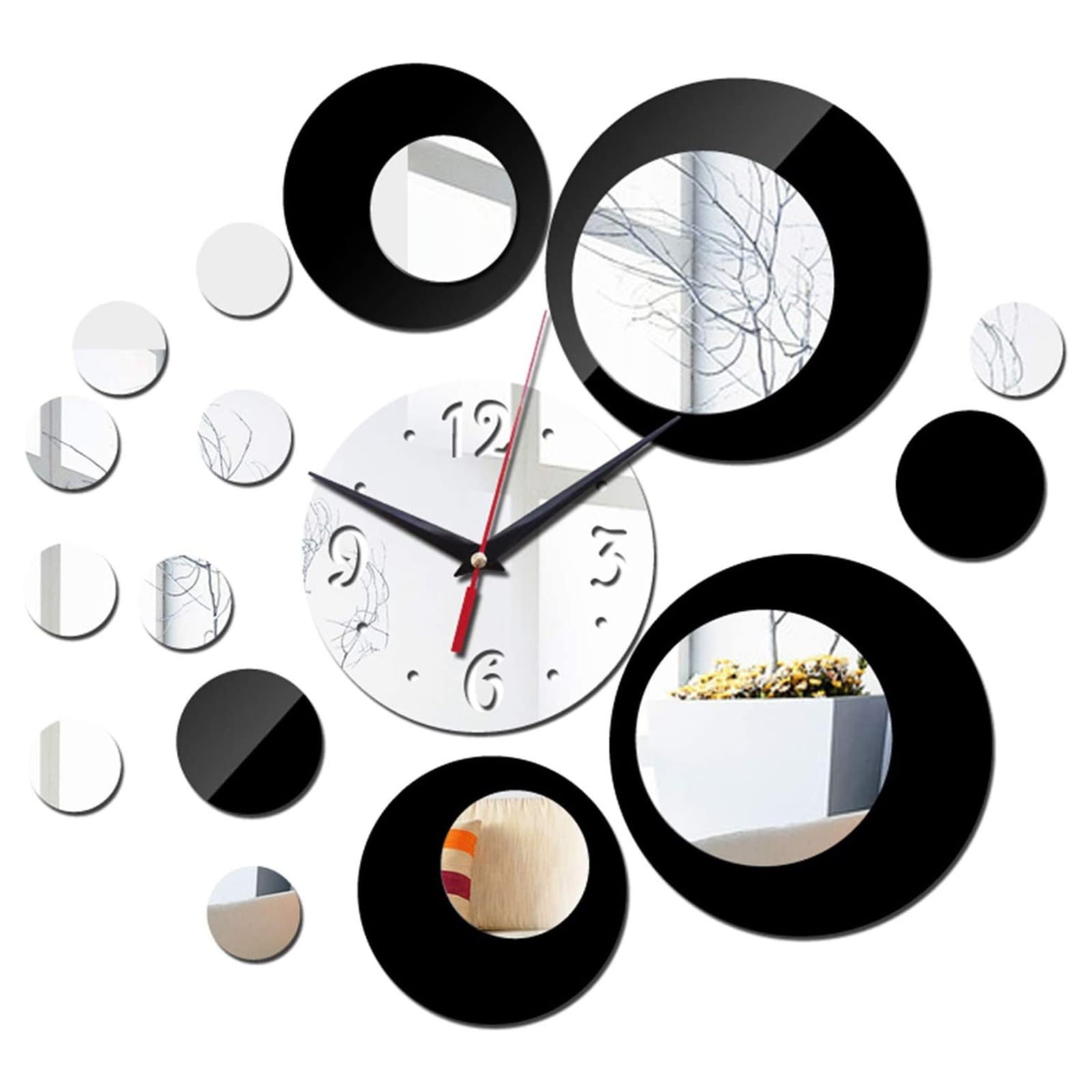 DIY Wall Clock, 3D Frameless Wall Clock, Large Modern Design Decor Sticker DIY Wall Clock Kit ...