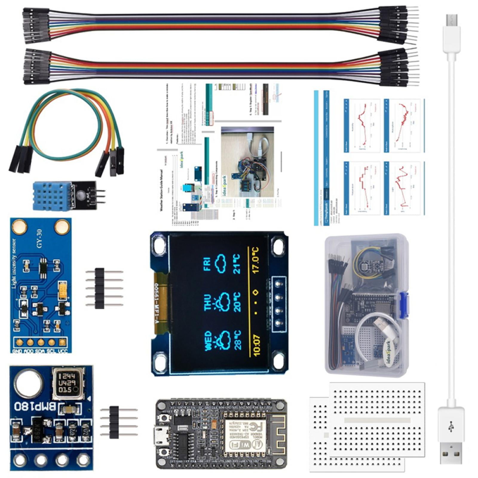 DIY Weather Station Kit for Arduino, ESP8266-Powered with OLED Display for Real-Time Weather ...