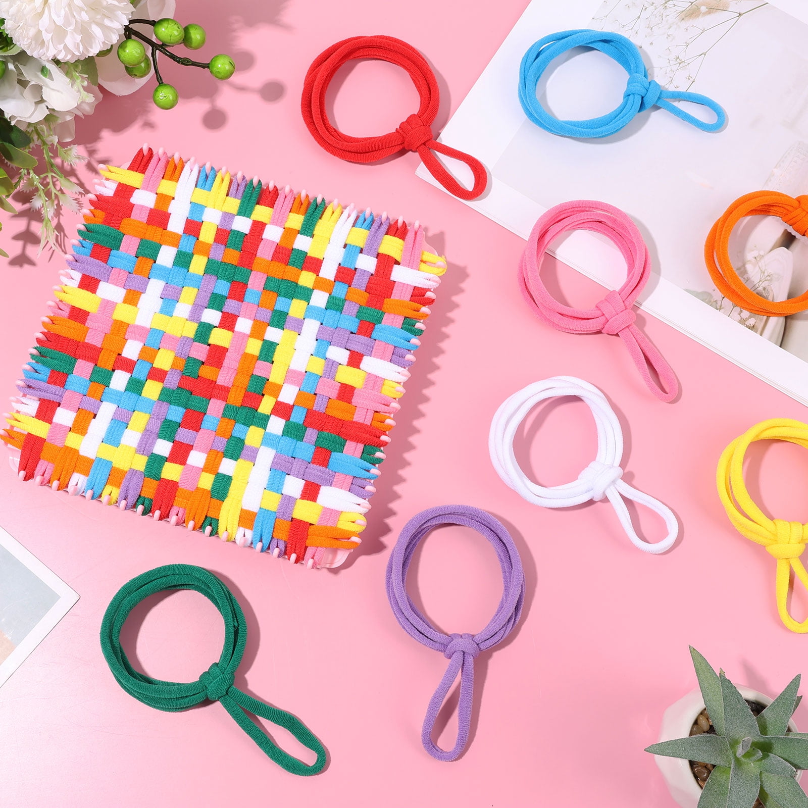 DIY Weaving Craft Kit Features Sturdy Weaving Frame and 96 Weaving Loops of 8 Colors Complete ...