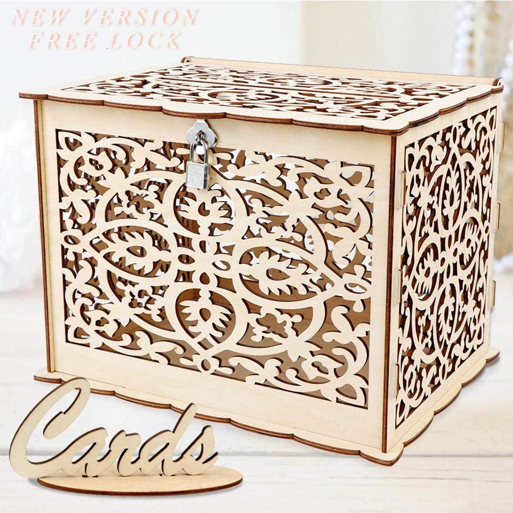 Rustic Wooden DIY Card Box with Lock, Perfect for Weddings, Showers ...