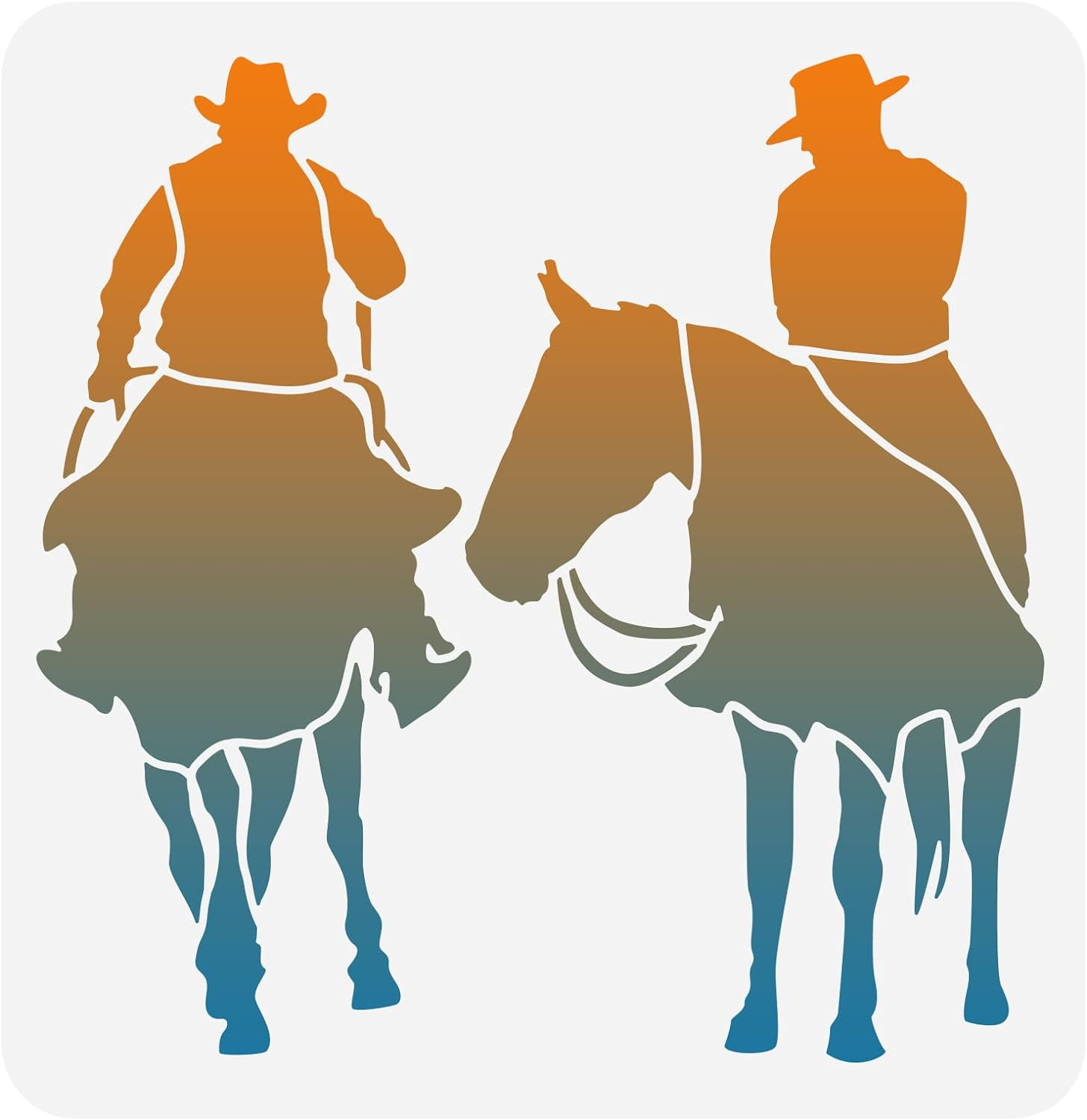 Western Cowboy Theme Stencil 11.8x11.8 inch Horse Drawing Painting Stencils Plastic Two Cowboys ...