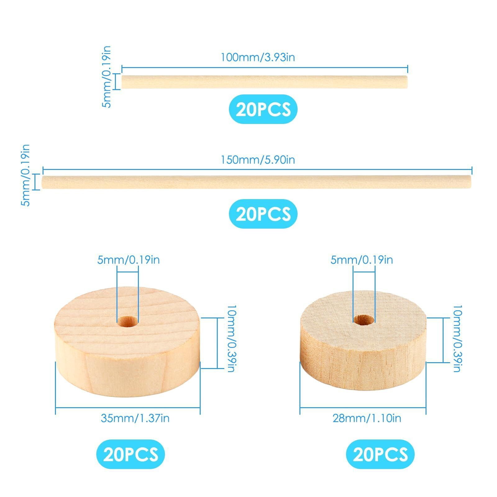 DIY Wheel Works,80 Unfinished Wooden Wheels and Sticks for Painting and ...
