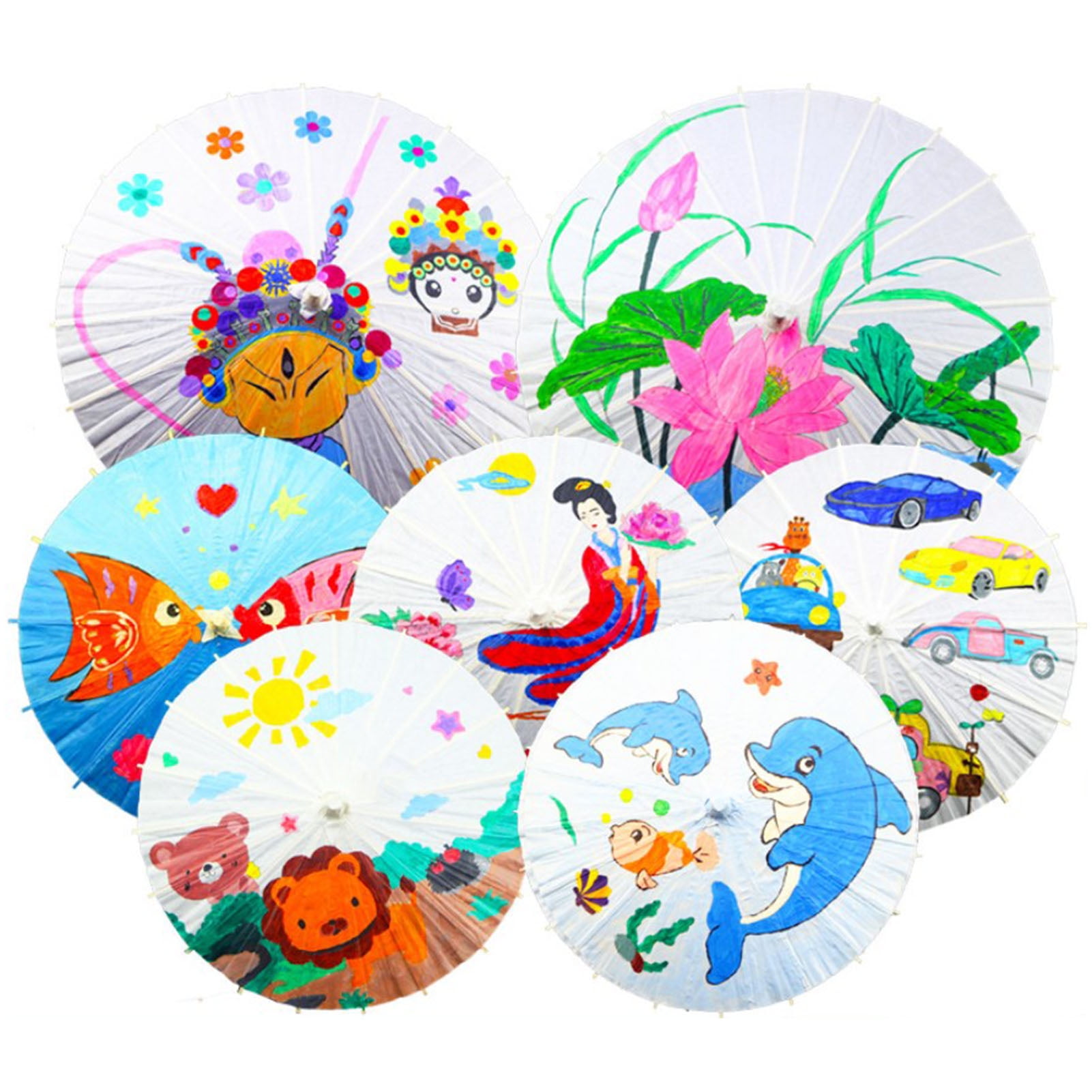DIY White Paper Parasol, Elegant Bamboo Umbrella For Kids Crafts, Photo ...