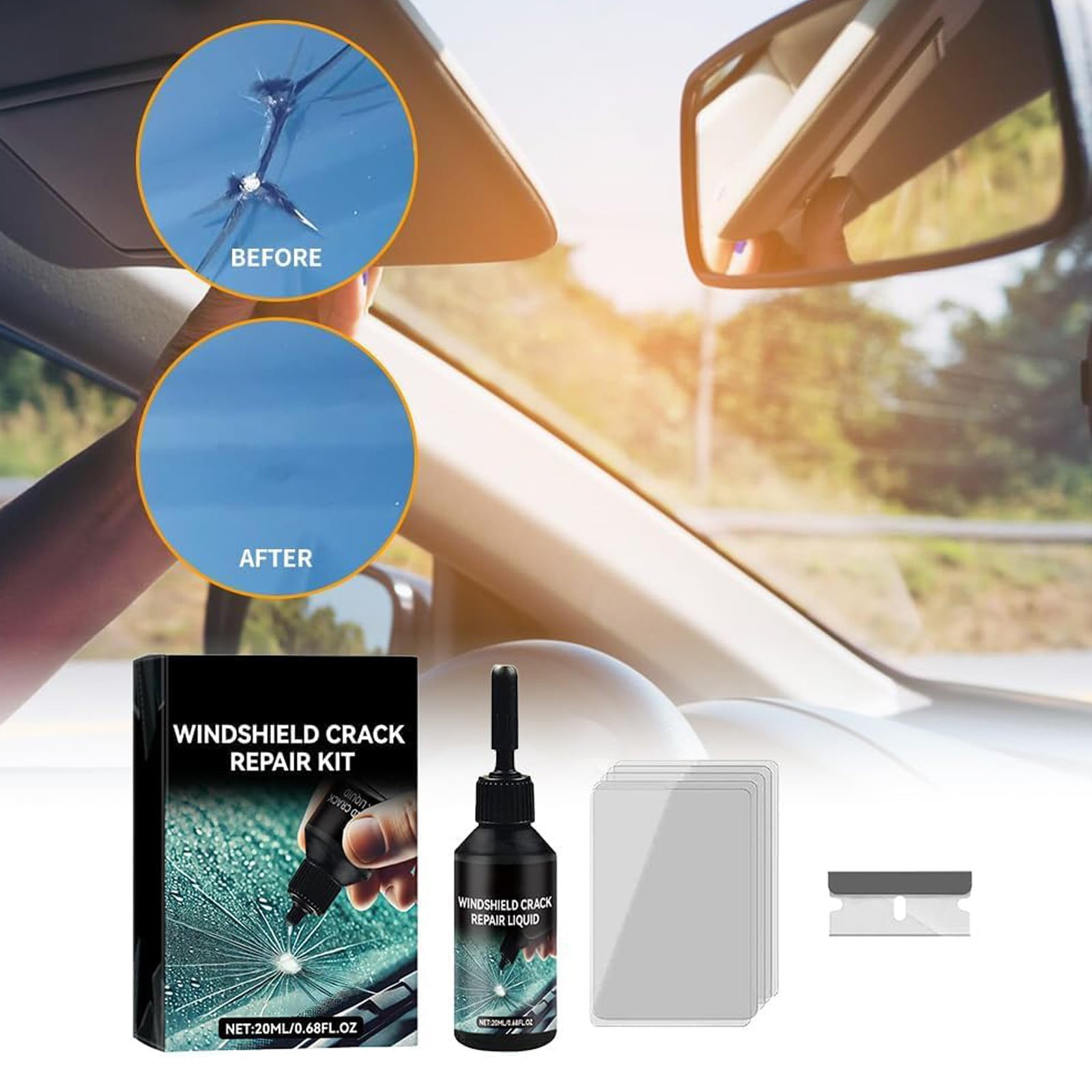 DIY Windshield Crack Repair Kit - Automotive Glass Chip & Crack Fixing ...