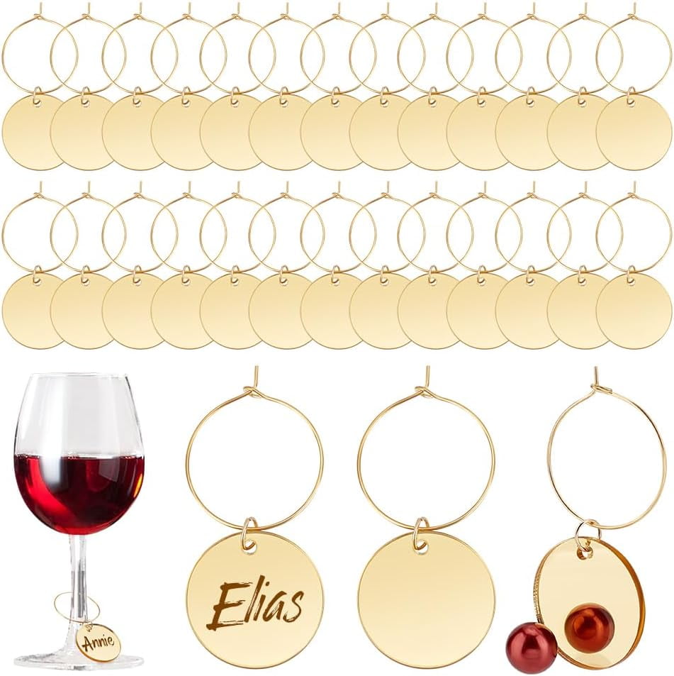 DIY Wine Glass Charms Acrylic Drink Markers Glass Ring with Brass Hoop ...
