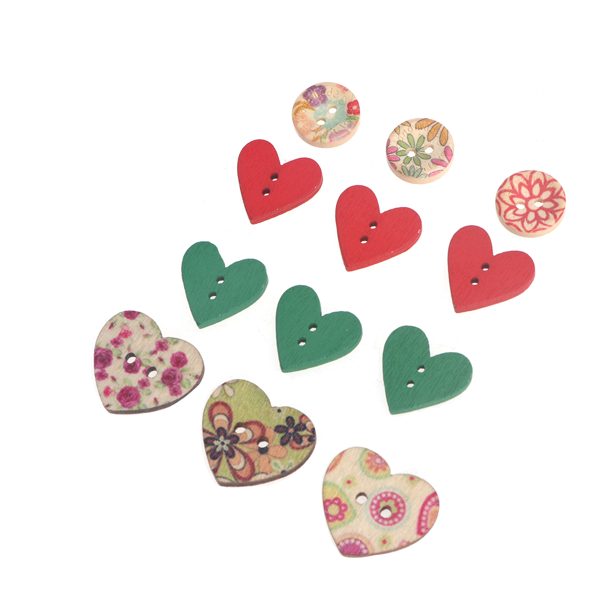 DIY Wood Buttons Two Holes Heart Round Shape Decorative Buttons for ...