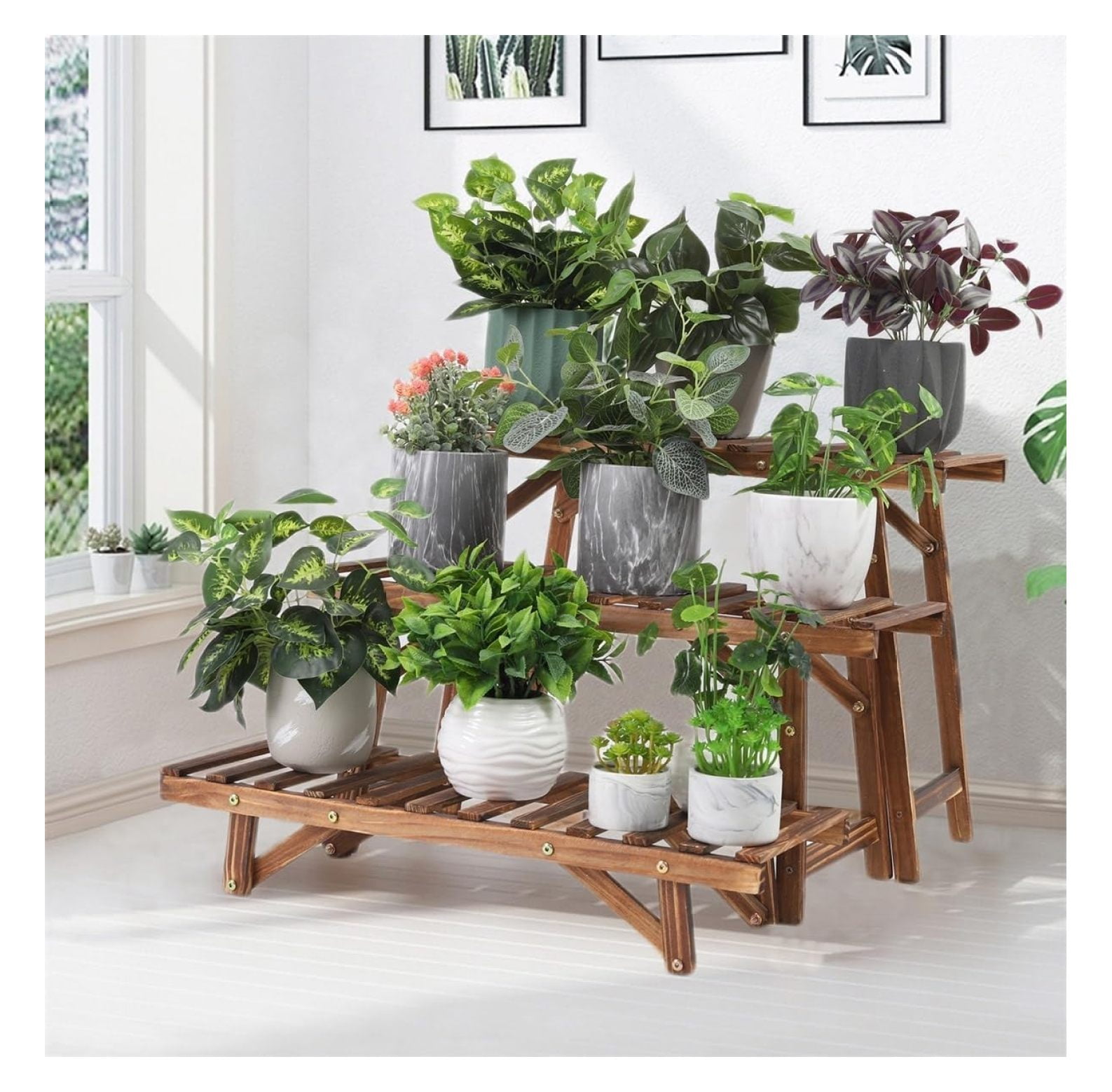 DIY Wood Plant Ladder Bench 3 Tiered Stand Step Planter Indoor Outdoor ...