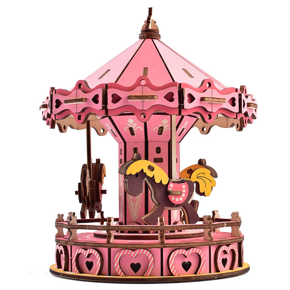 DIY Wooden 3D Carousel Puzzles Assembly Model Art Crafts Education Toy ...