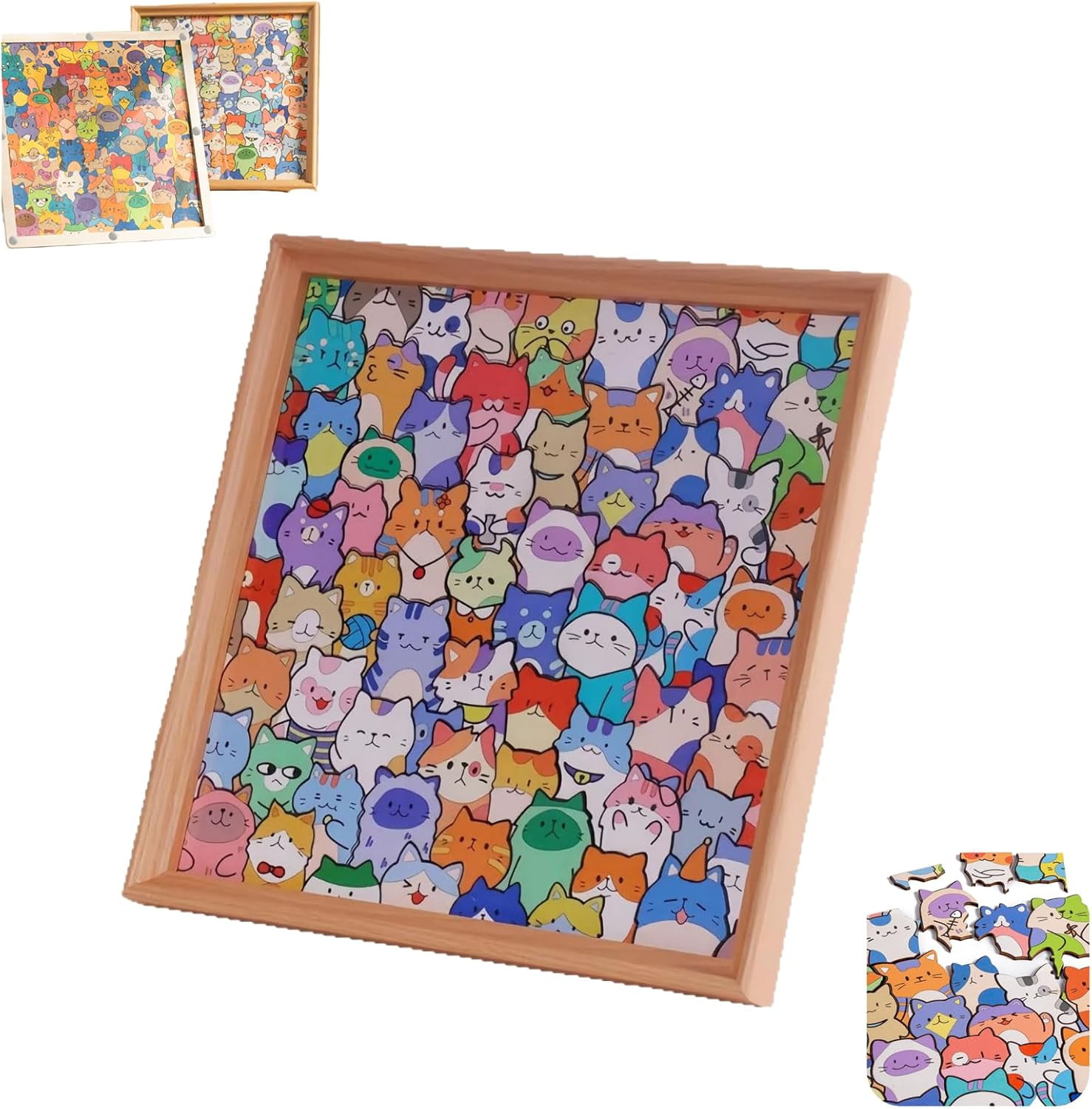 DIY Wooden Cat Puzzle Frame - with Color Pen Set, Cat Shaped 3D Wood ...