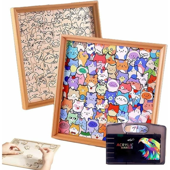 DIY Wooden Cat Puzzle Frame – Paintable 3D Wooden Puzzle with Photo ...