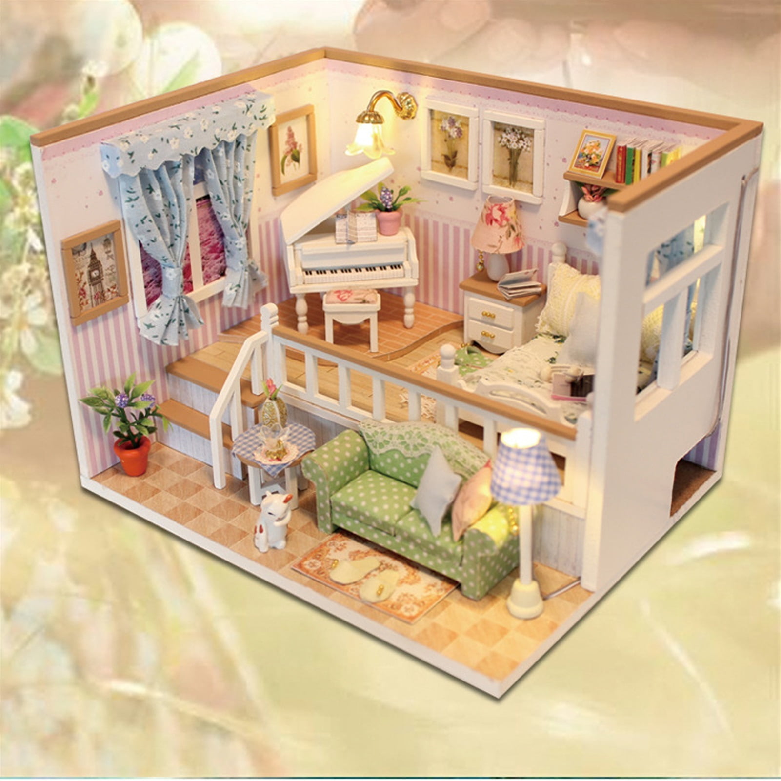 DIY Wooden Doll House Model Kits Miniature Craft Room With Furniture ...