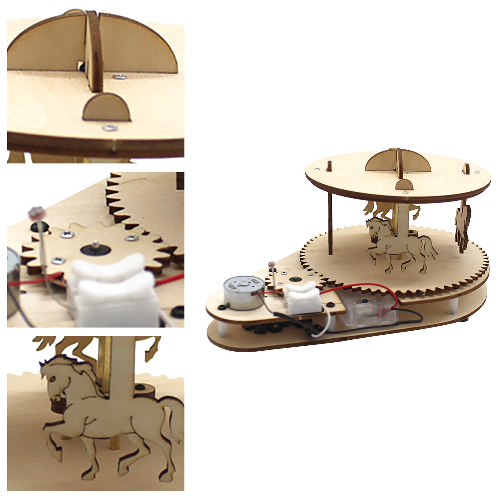 DIY Wooden Merry-Go-Round Horse Science Education Kids Toy Light ...