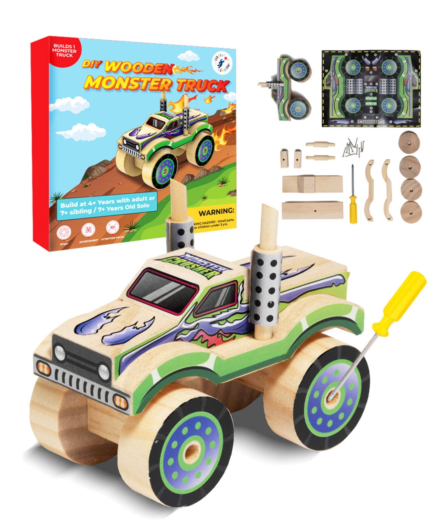 DIY Wooden Monster Truck with Stickers (Design 2) - Walmart.com