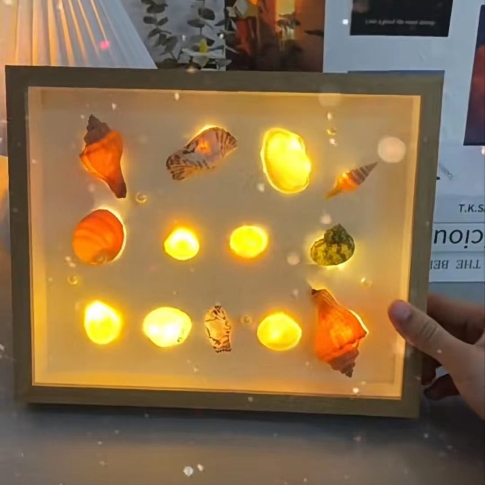 DIY Wooden Photo Frame Night Light with Luminous Shell Decoration ...