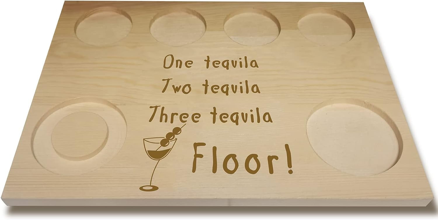 DIY Wooden Tequila Board with Salt Rim Shot Glass Serving Tray Holder ...
