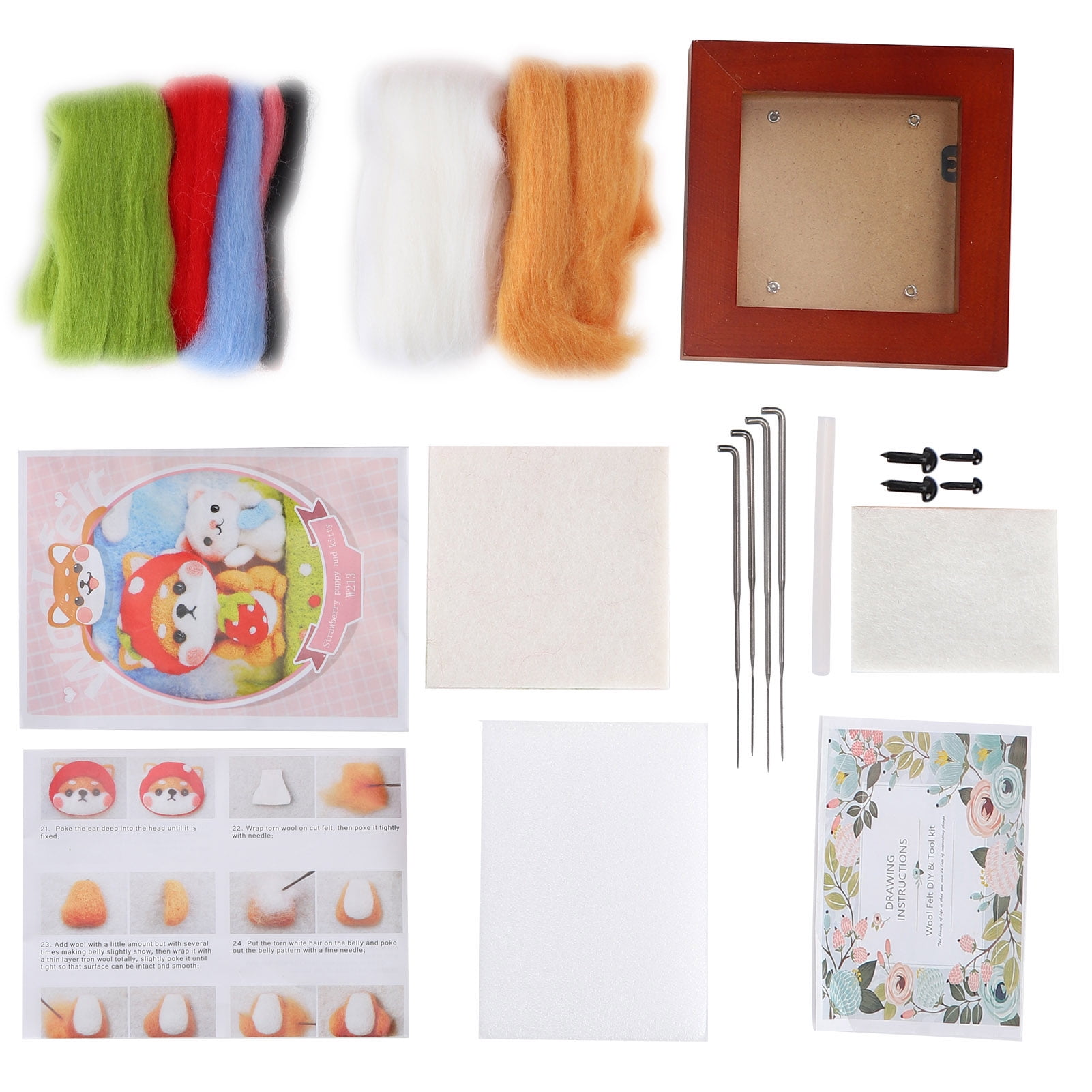 DIY Wool Needle Felting Kit for Photo Frame, Animal Plush, Strawberry ...