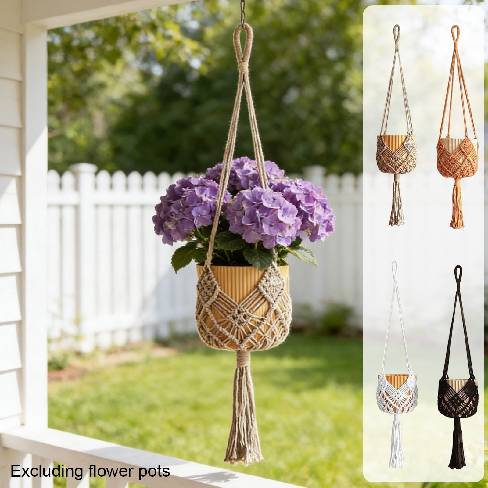 DIY Woven Hanging Basket Kit Black Mesh Plant Holder 35 x 7 Inch Cotton ...
