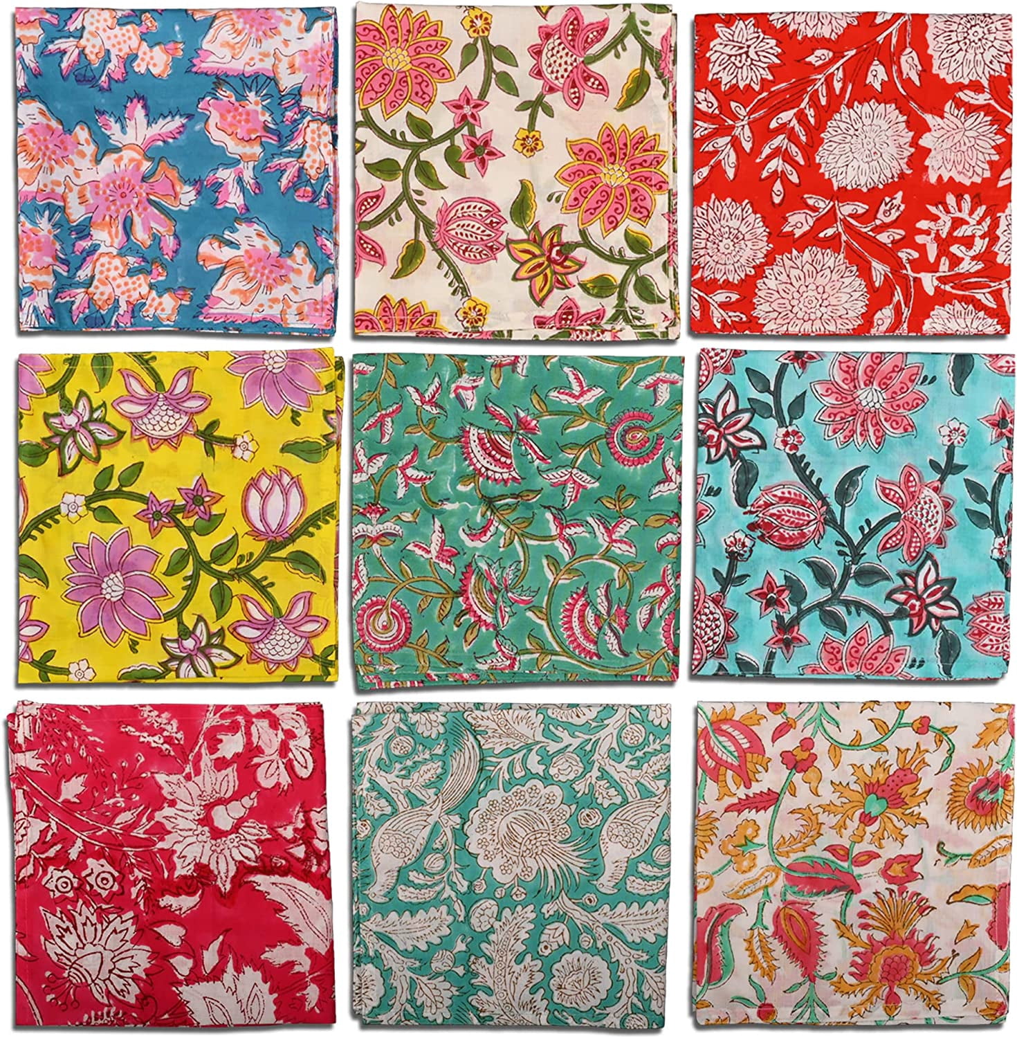 DIYANAIMPEX 10 Pc Cotton Cloth Napkins Hand Block Print Hand Made Size ...