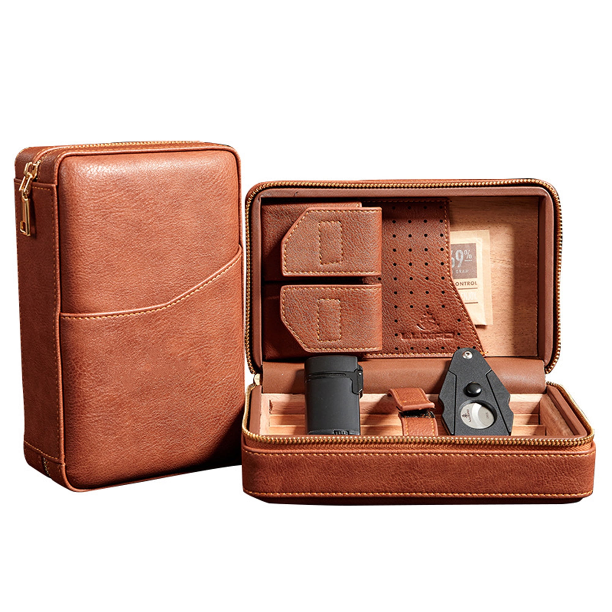 DIYAREA Premium Leather Cedar Wood Cigar Travel Humidor Case with ...