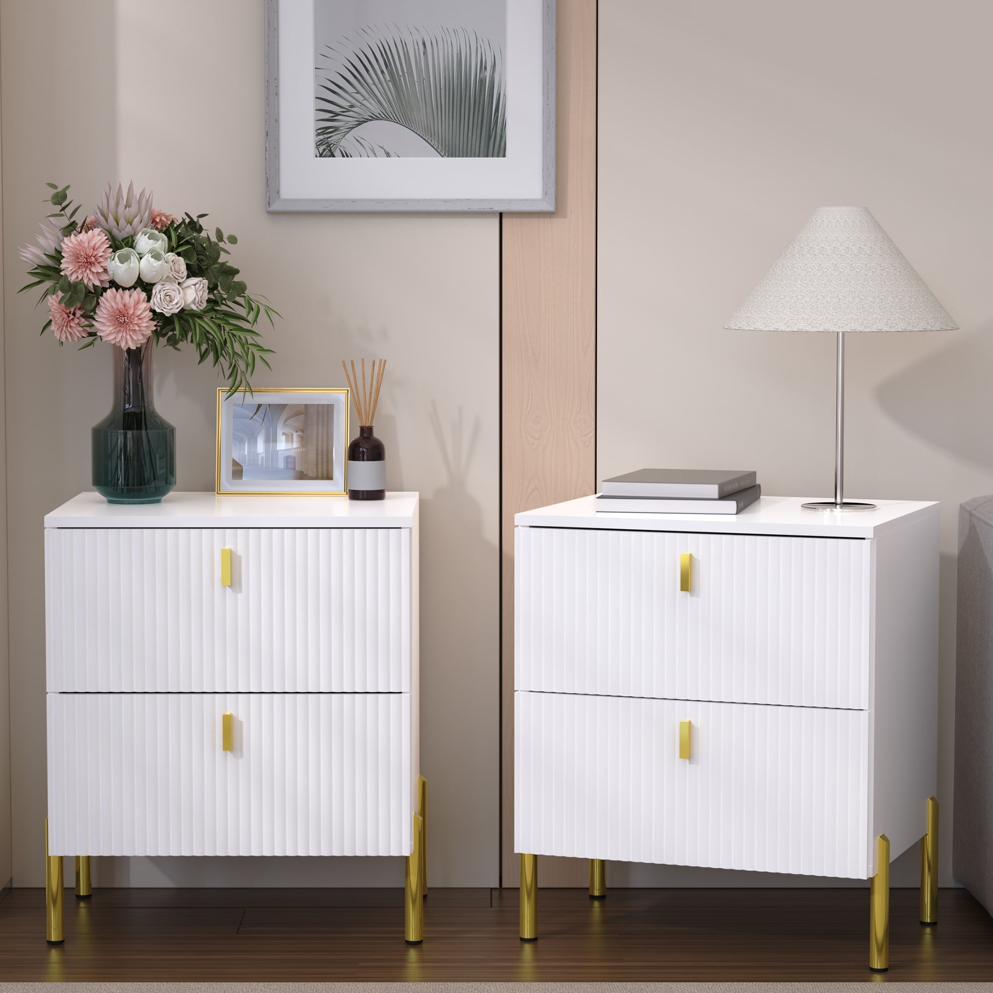 DIYART Luxury Fluted Night Stand Set of 2, Nightstand with 2 Drawers ...