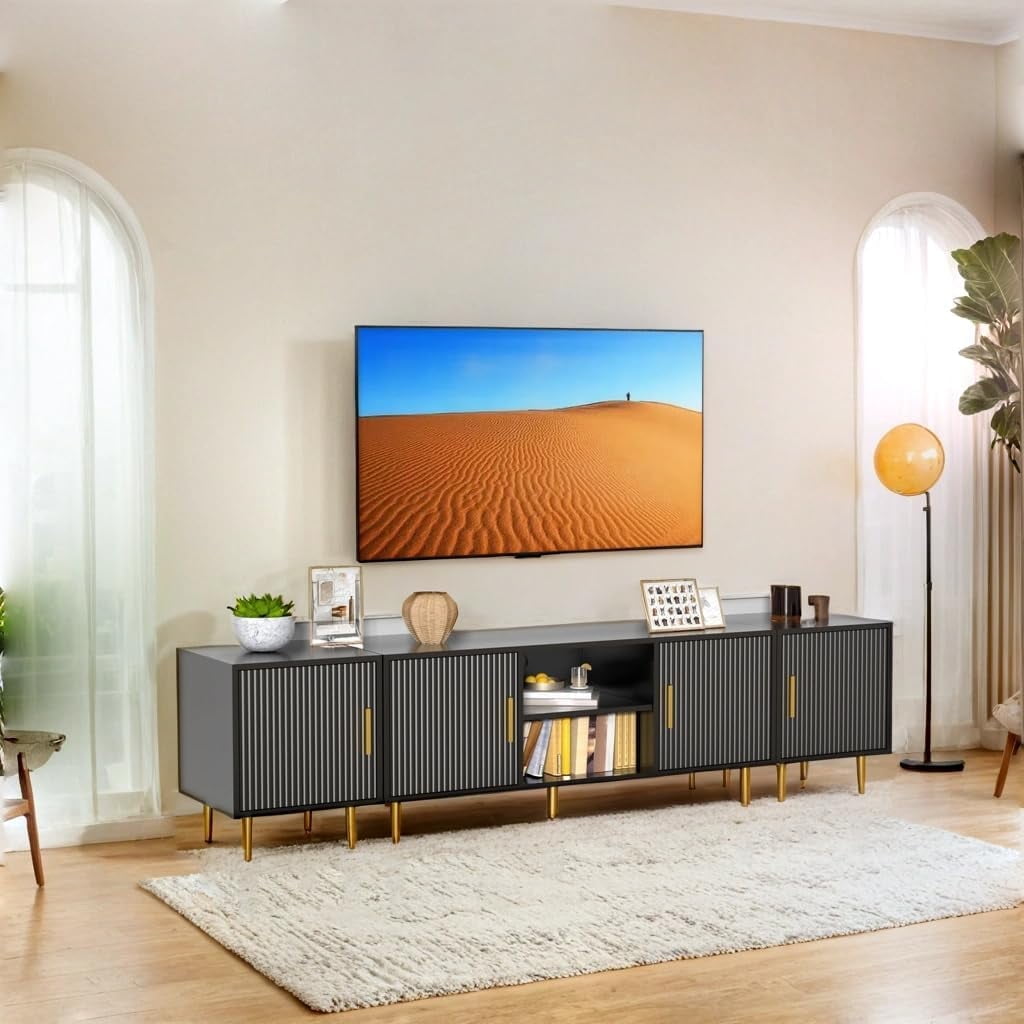 DIYART Luxury Fluted TV Stand with 2 Side Tables, Entertainment Center ...
