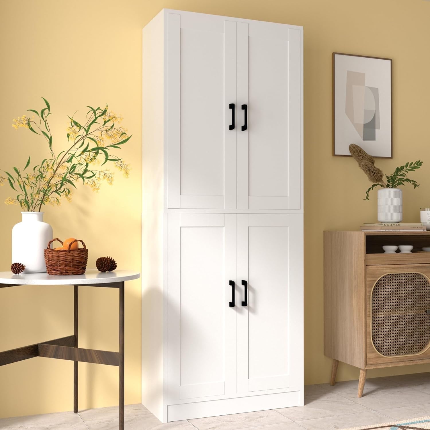 DIYART White Kitchen Pantry Cabinet, 71" Tall Kitchen Storage Cabinet ...