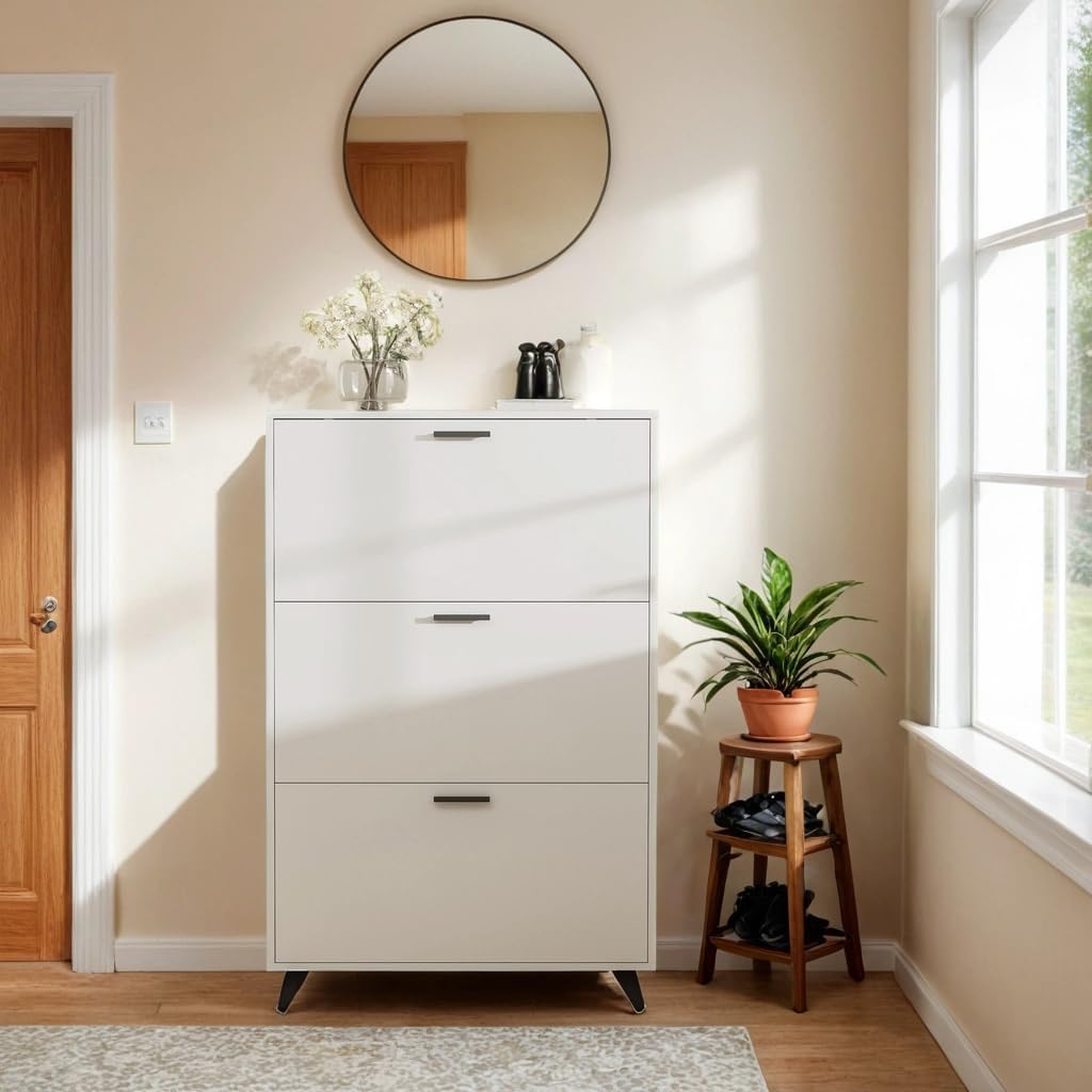 DIYART White Shoe Storage Cabinet fit up to Shoe Size 16, Shoe Cabinet ...