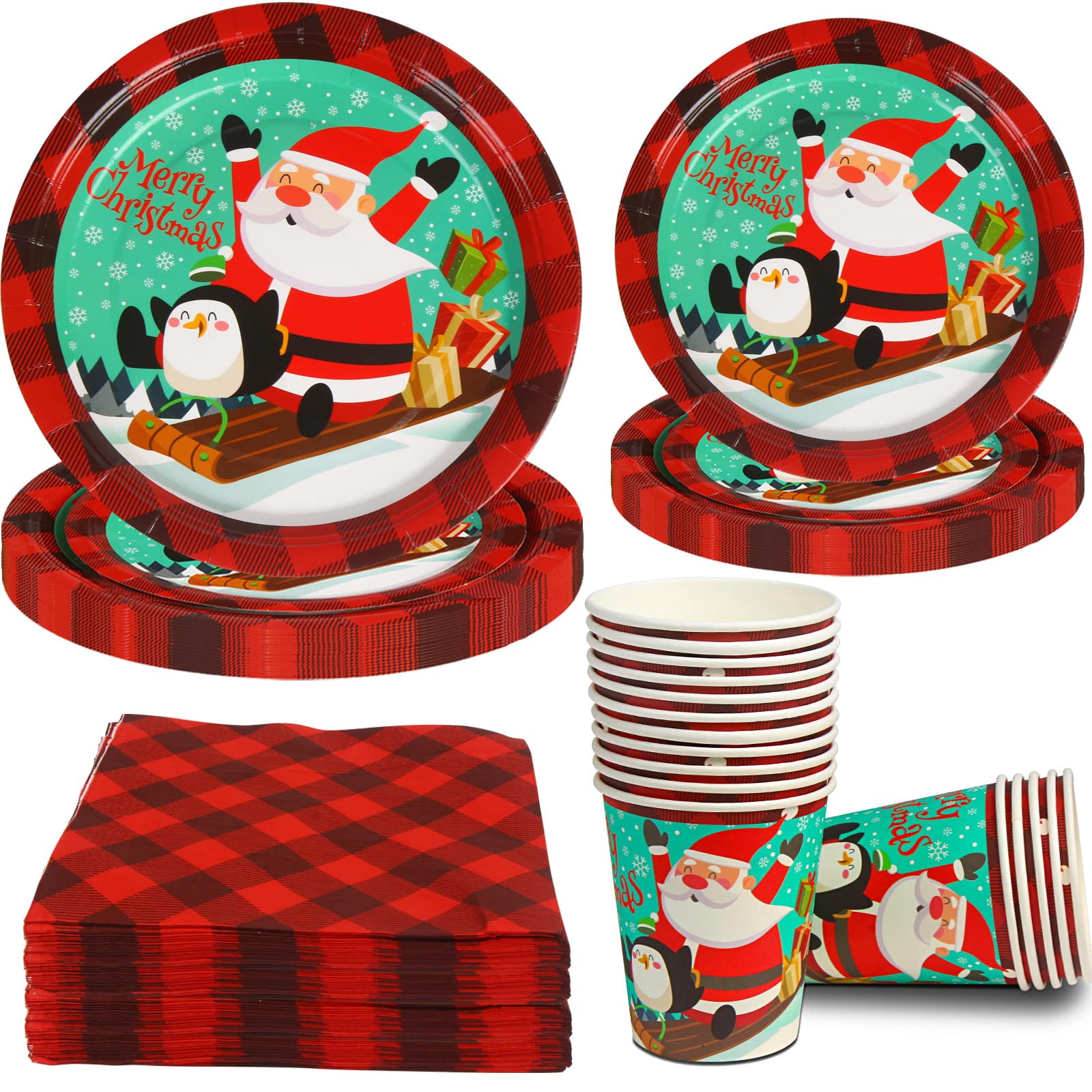 DIYASY Christmas Paper Plates STF9 and Napkins, 96 Pack Disposable ...