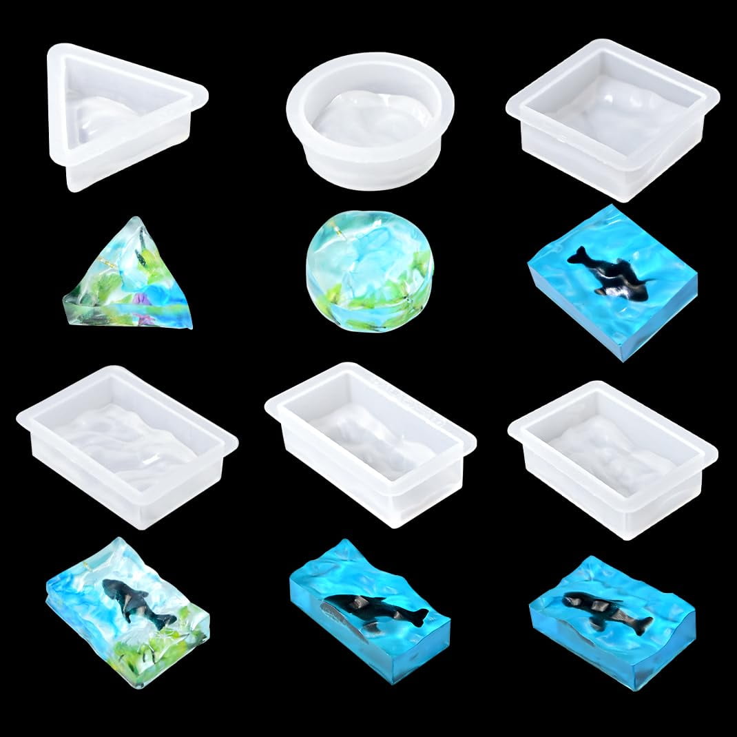 DIYBravo 6 Pcs Water Ripple Resin AIS1 Mold Cube Square Triangular ...