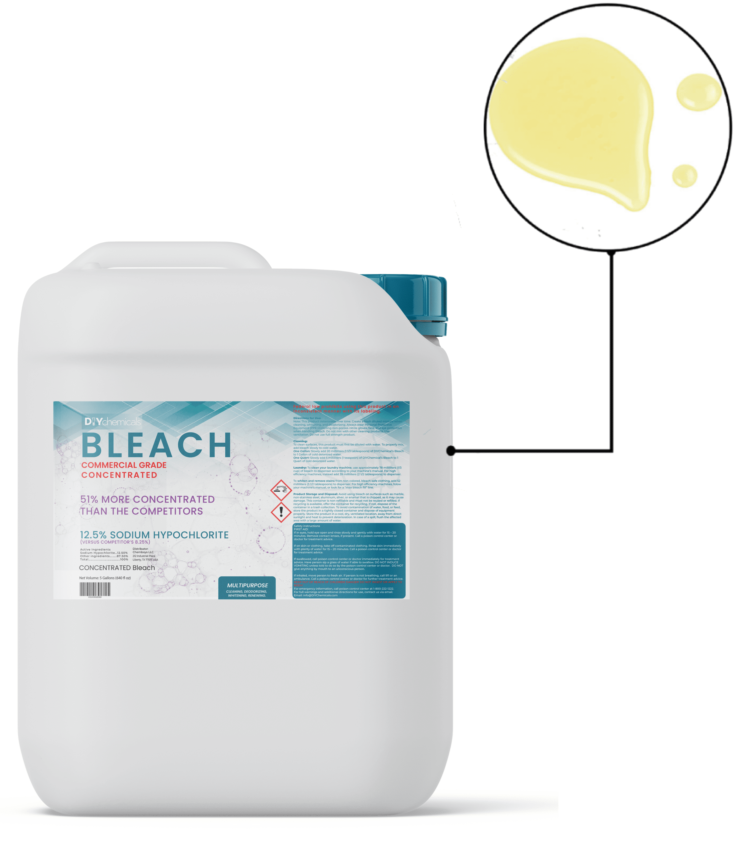 DIYChemicals Bleach - Concentrated Bleach (Sodium Hypochlorite 12.5% ...