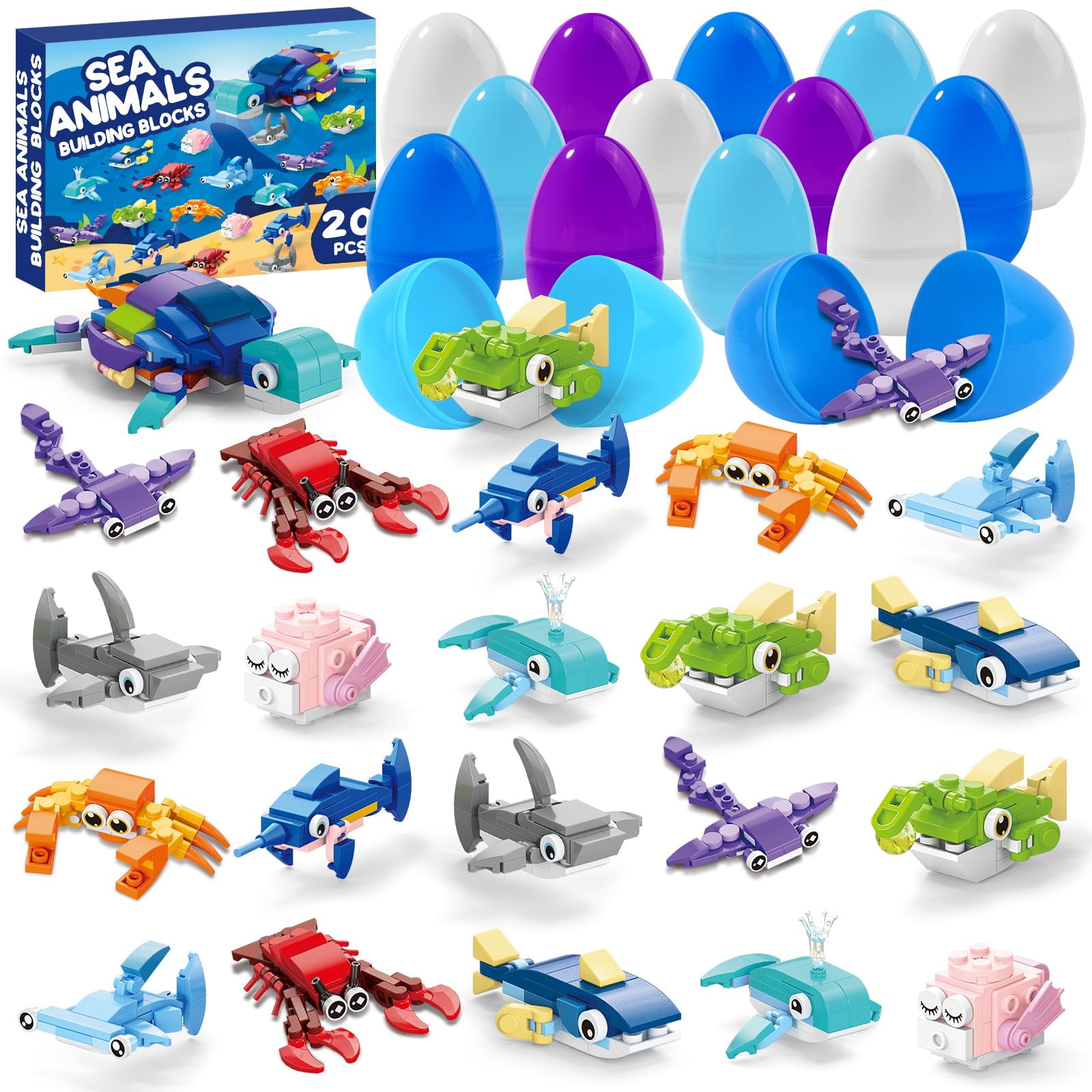 DIYDEC 20pcs Prefilled with Easters Eggs Building Blocks, Animals ...