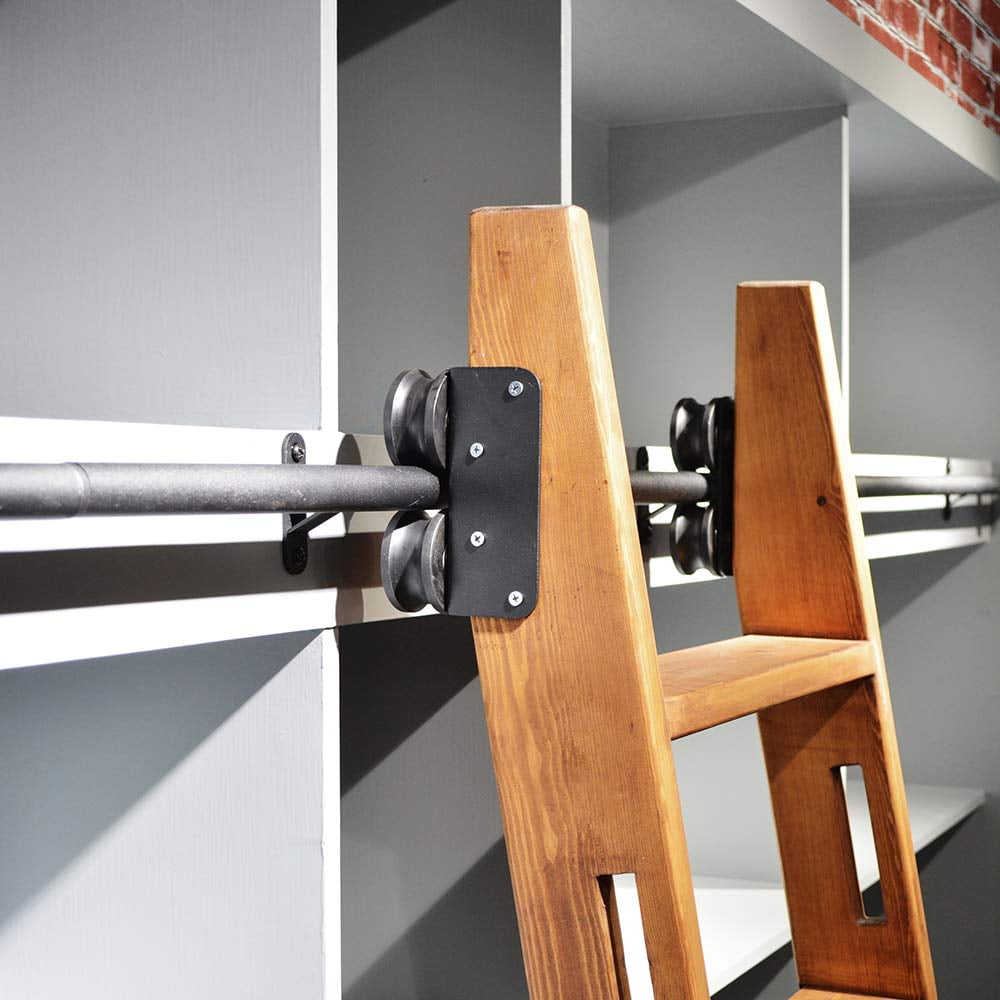 DIYHD 16FT Rolling Ladder Hardware Sliding Rail,Top Roller,Floor Wheel ...