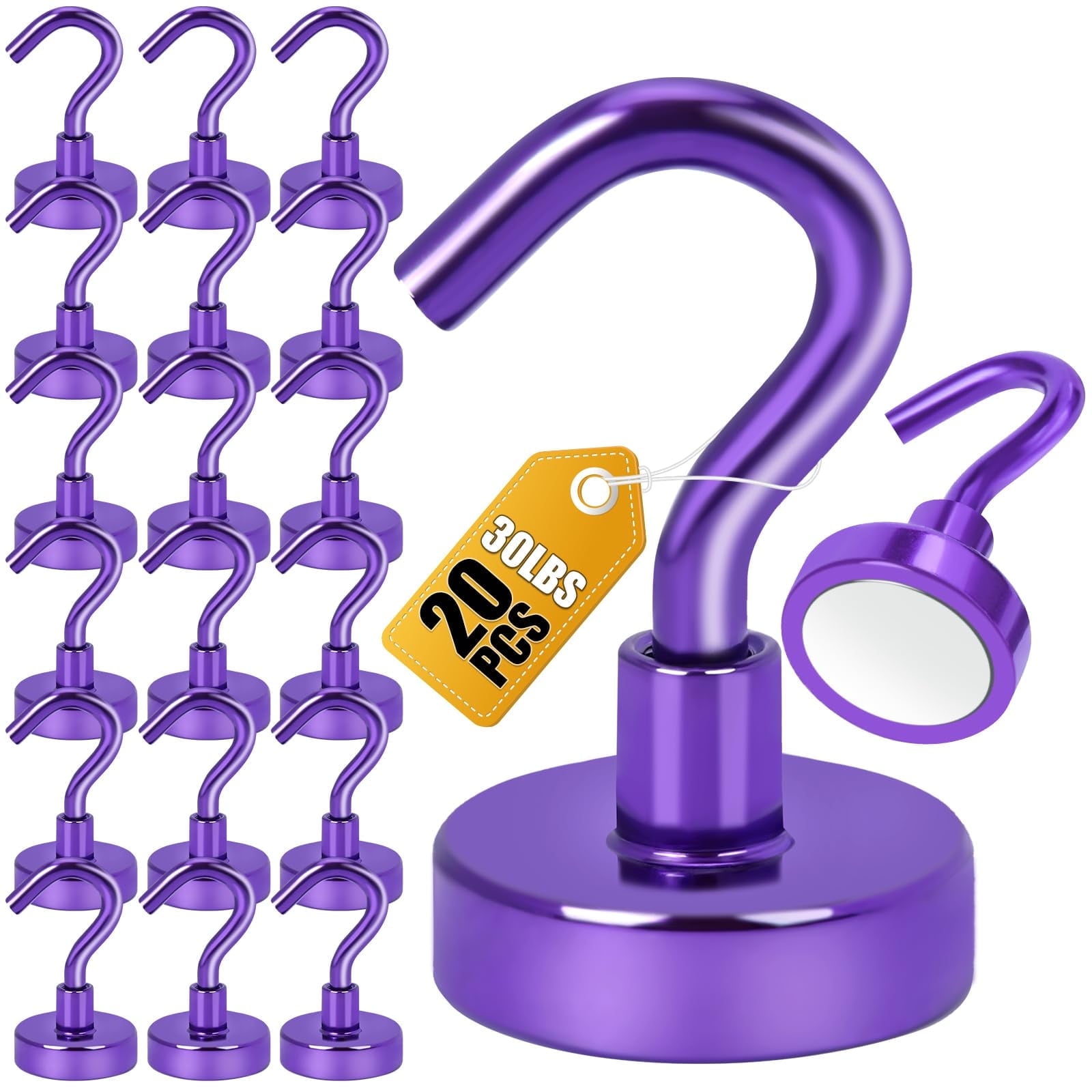 DIYMAG 20 Pcs Magnetic Hooks, 30lbs+ Heavy Duty Strong Magnet Hooks for ...