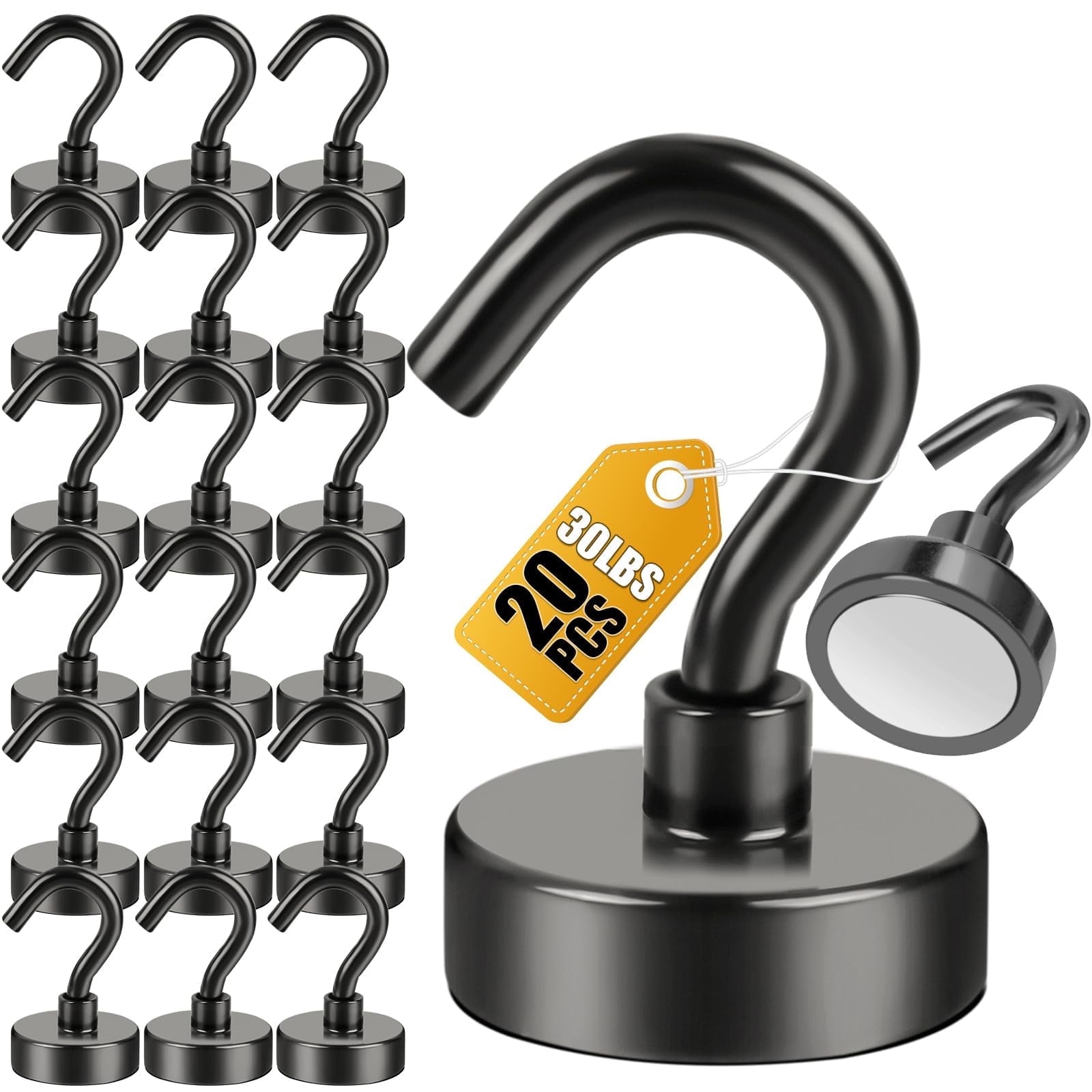 DIYMAG 20 Pcs Magnetic Hooks, 30lbs+ Heavy Duty Strong Magnet Hooks for ...