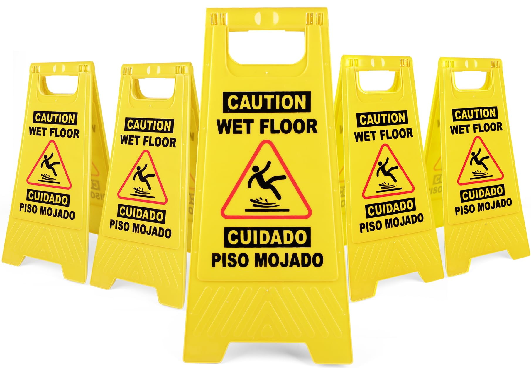 DIYMAG 5 Pack Caution Wet Floor Sign, Foldable Sturdy Bilingual Double ...
