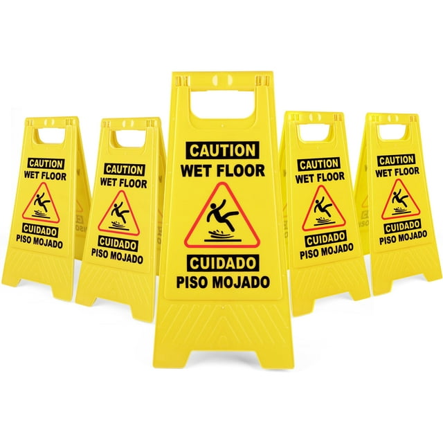 DIYMAG 5 Pack Caution Wet Floor Sign, Foldable Sturdy Bilingual Double ...