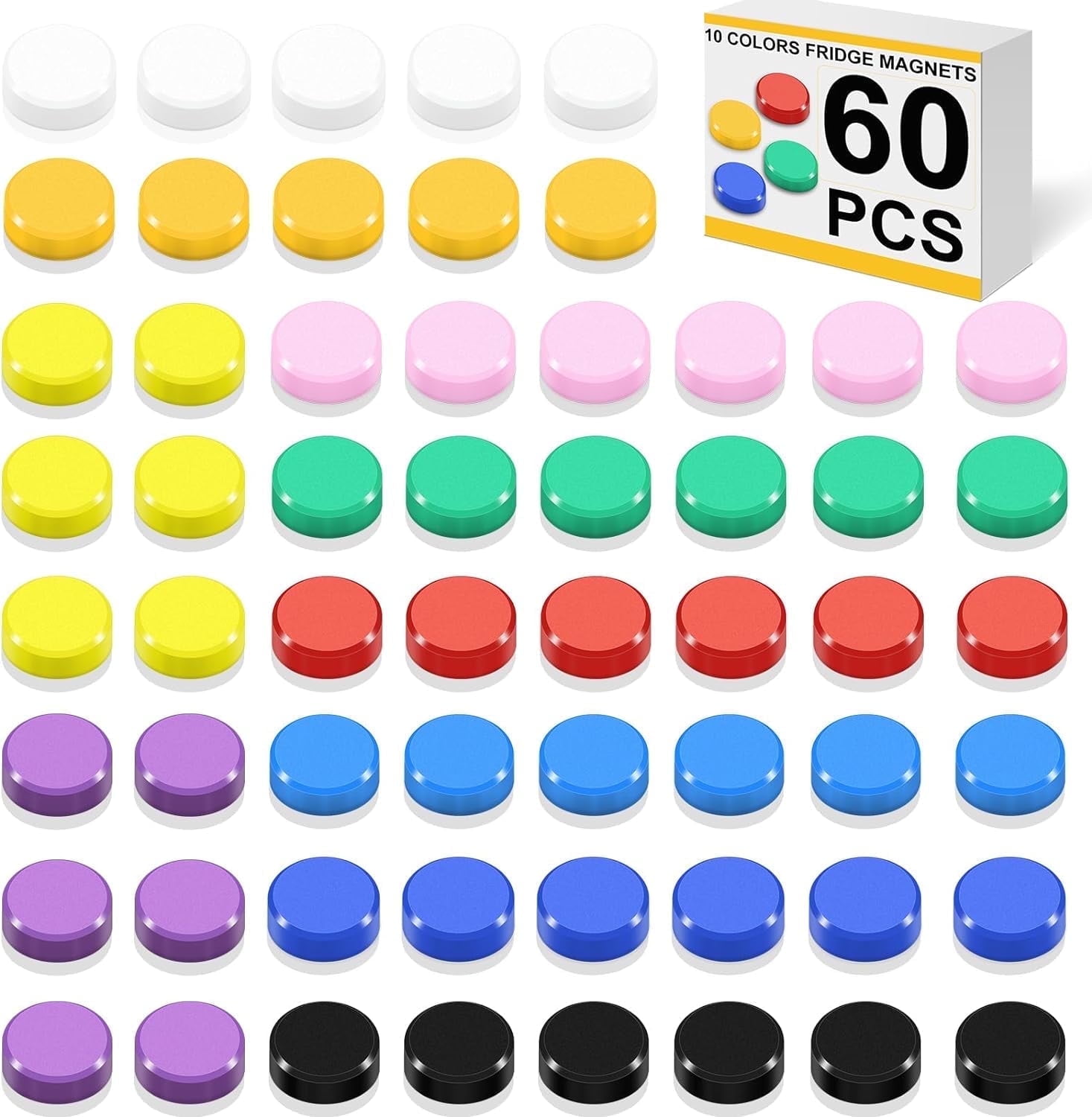 DIYMAG 60Pcs Fridge Magnet 10 Colors Refrigerator Magnets, Colorful ...
