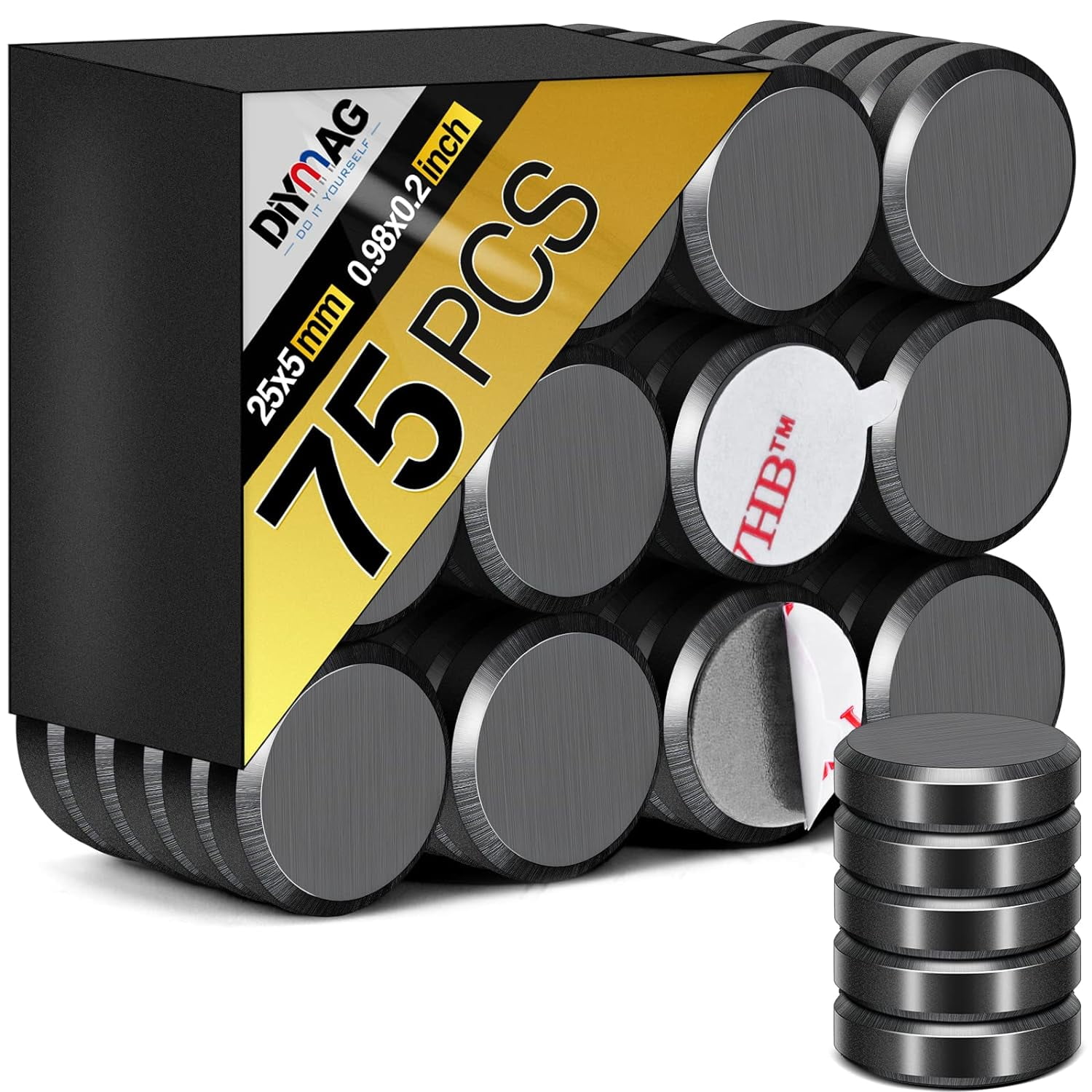 DIYMAG Ceramic Round Magnets for Crafts 75 Packs with Adhesive Backing ...