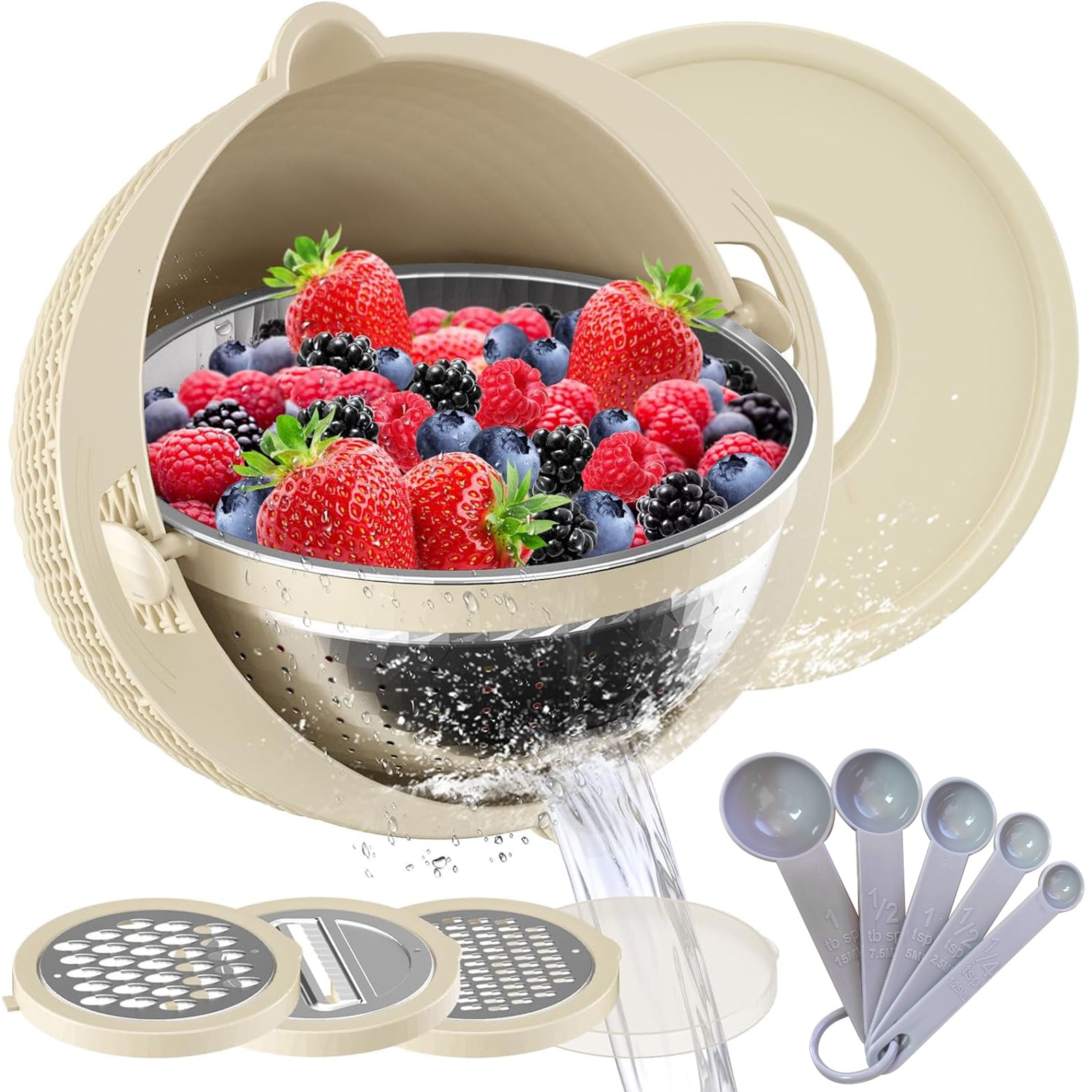 DIYMAG 4-1 Colander with Mixing Bowl Set, Fruit & Veggie Washer, Pasta ...