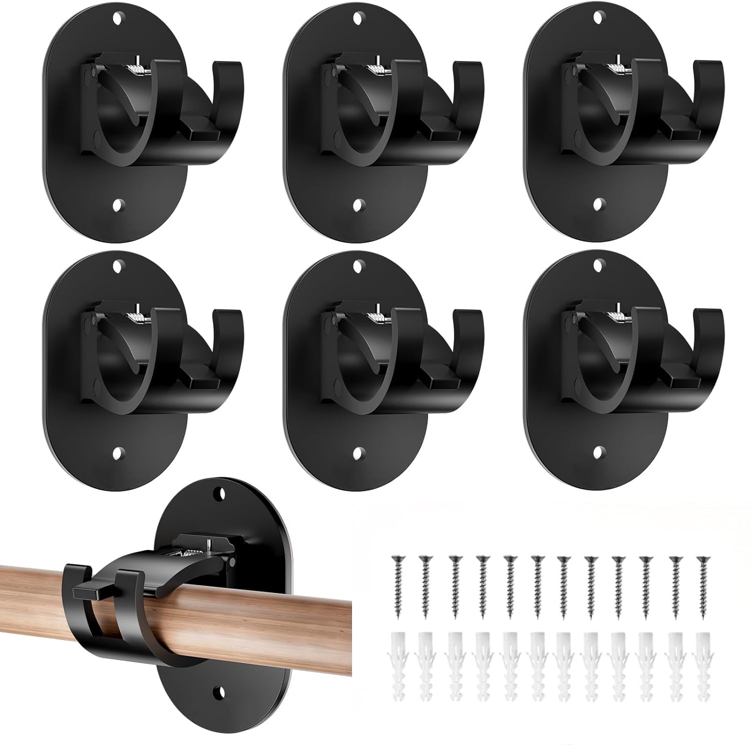 Diymag Self-Adhesive Black Curtain Rod Holders 6 Pack Supports Up to 20 ...