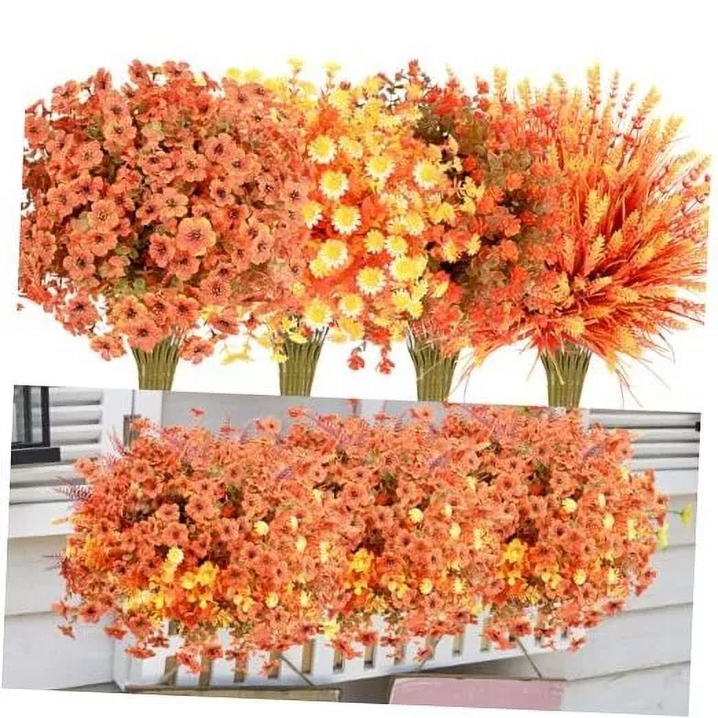 DIYOO Artificial Fall Flowers for Outdoor Decor Fake Mums, 4 PCS Faux ...