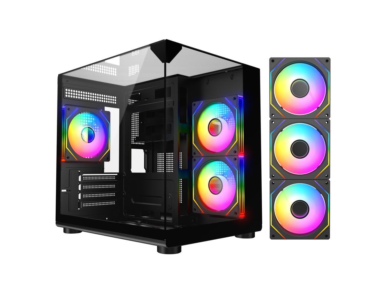 DIYPC ARGB-DC100-BK Black Dual USB3.0 Tempered Glass Micro ATX Gaming ...