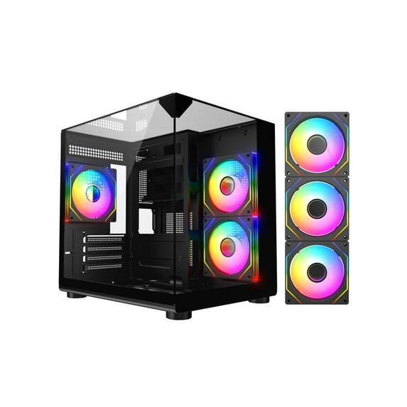 DIYPC ARGB-DC100-BK Black Dual USB3.0 Tempered Glass Micro ATX Gaming ...