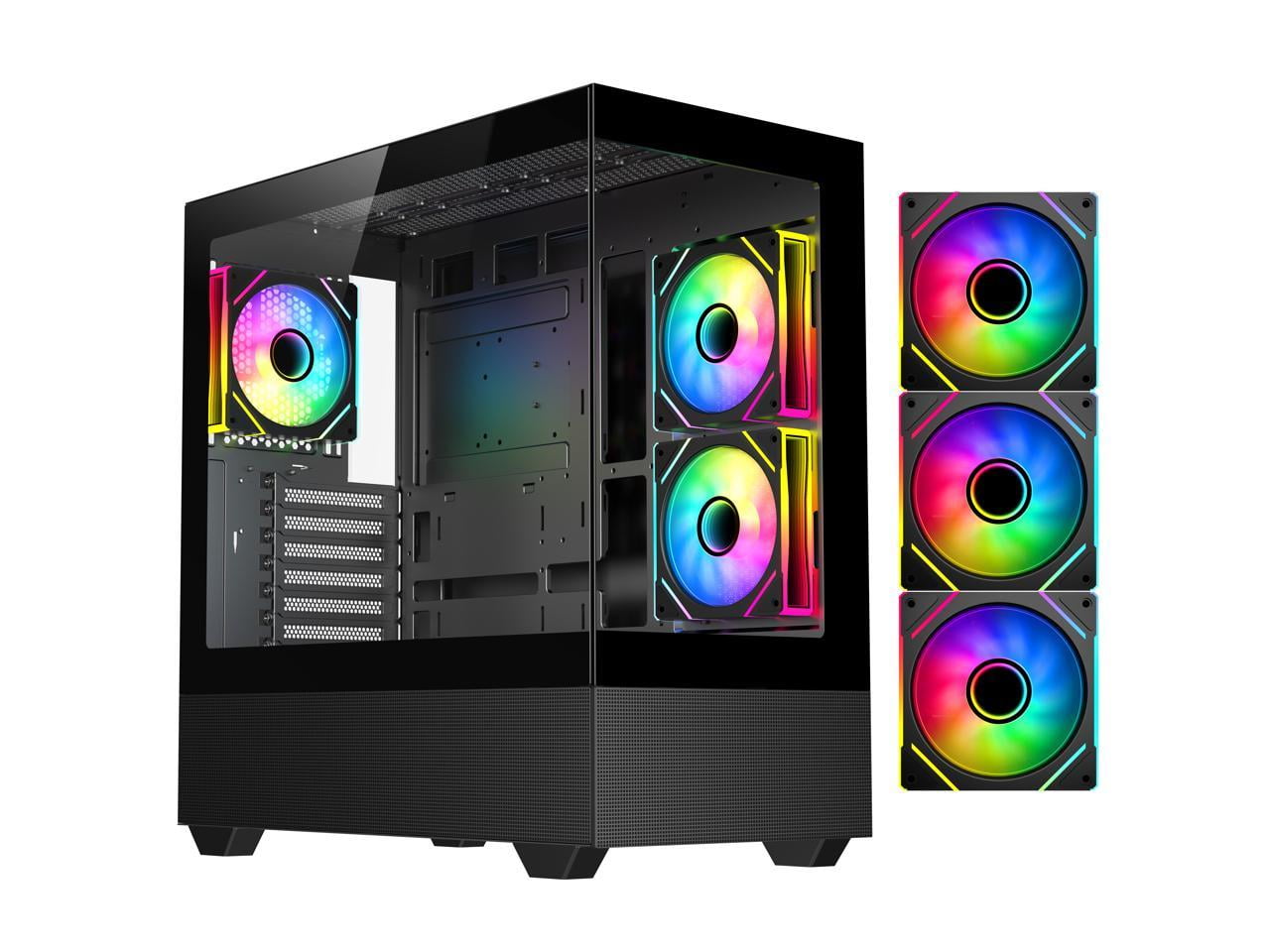 DIYPC ARGB-N5-BK Black USB3.0 / Type C ATX Mid Tower Gaming Computer Case w/2 x Tempered Glass ...