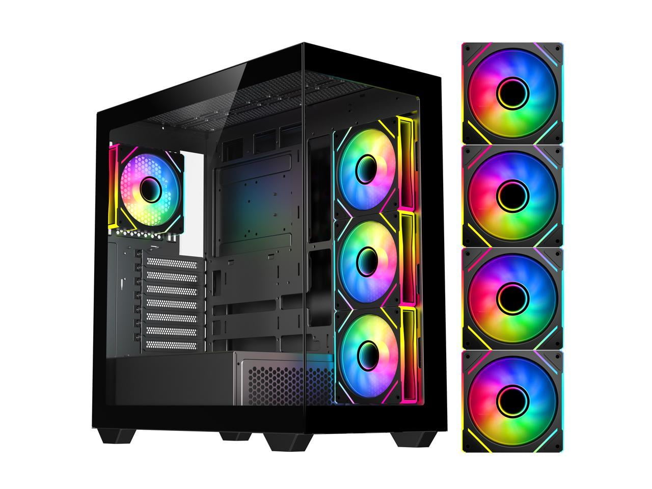 DIYPC ARGB-N6-BK Black Dual USB3.0/ 1 xType C Tempered Glass ATX Gaming ...